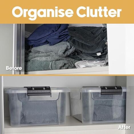 JVL Plastic Secure Clip Lidded Storage Box, Stackable & Nestable, Clear ...