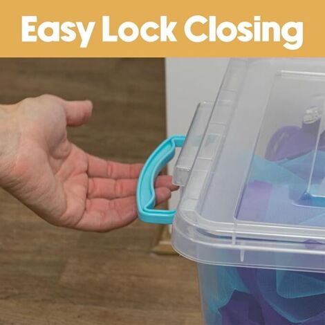 JVL Plastic Clip Lidded Storage Box, Stackable & Nestable, Clear, Set ...