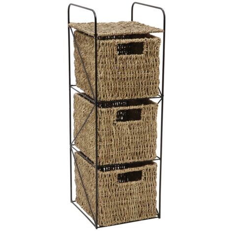 Hand Woven Seagrass 3 Drawer Storage Tower