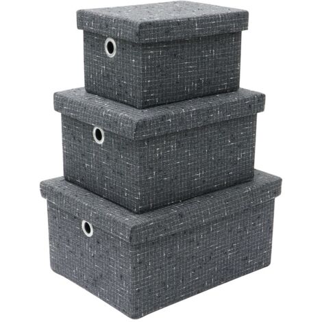 Shadow Rectangular Fabric Storage Baskets with Lids, Set of 3