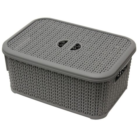 Knit Design Loop Plastic Lidded Rectangular Storage Basket with Handles ...