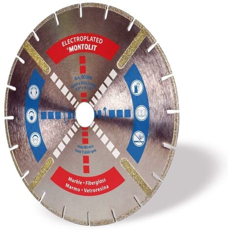 DISCO DIAMANTATO 230 MM MONTOLIT ELECTROPLATED ED230P PER MARMO FIBRE DI VETRO VETRORESINA
