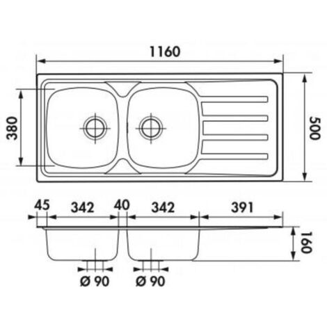 Évier inox mini structure Luisina ROCK 2 bacs 1 égouttoir