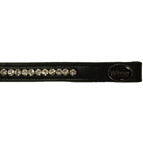 Pony, Nero: Frontalino Winner in cuoio 16 mm con strass bianchi