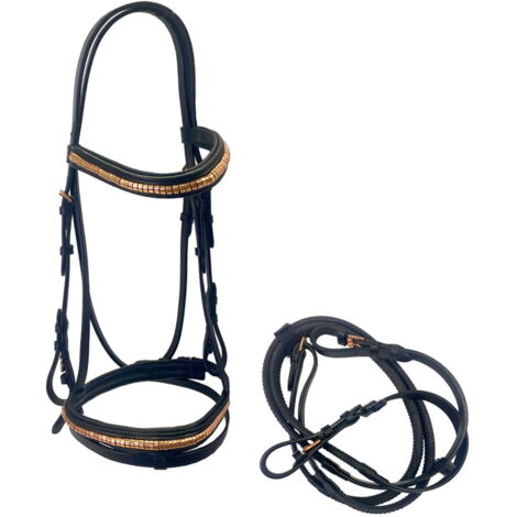 Cob, Marrone: Briglia inglese in cuoio con clincher oro rosa su ...