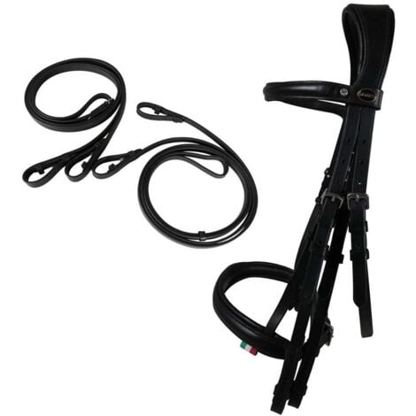 Briglia per morso e filetto con redini in cuoio: Full, Nero