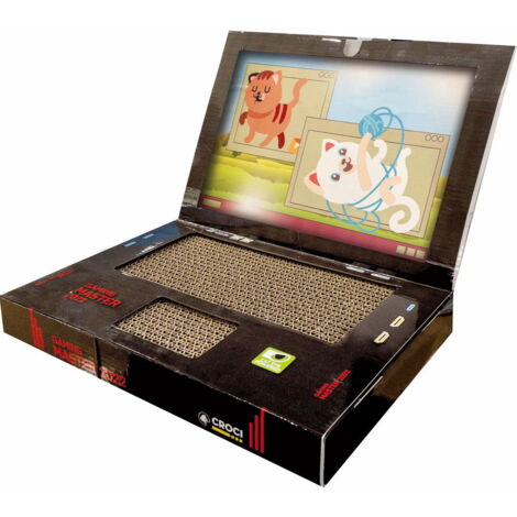 Tiragraffi in cartone riciclato con coperchio a forma di laptop per gatti