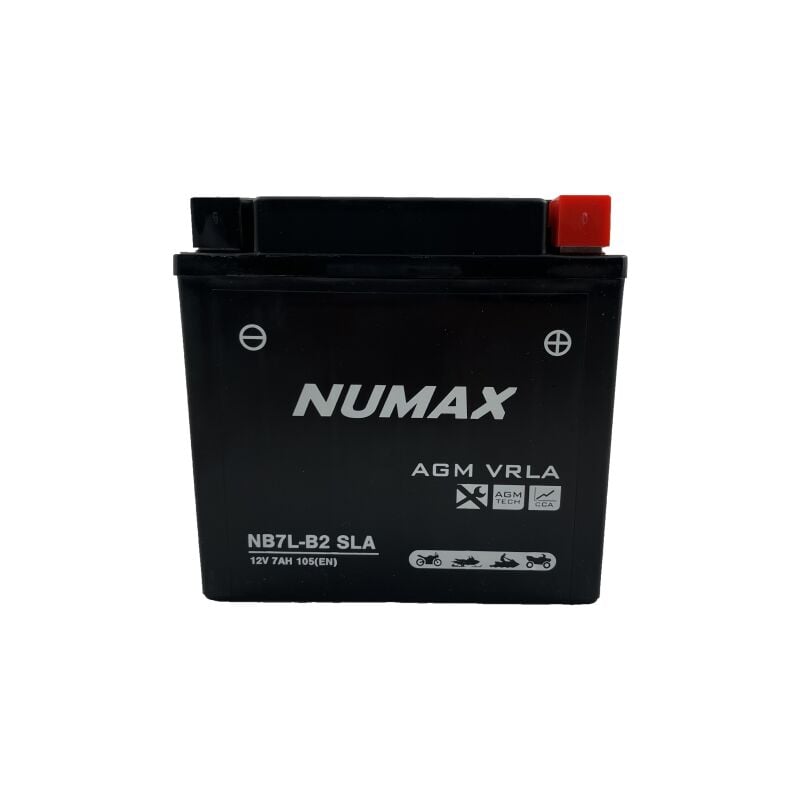 Batterie moto NUMAX NB7L-B2 SLA 12V 7Ah 105A Dimensions: 136x76x130mm et plus à Droite