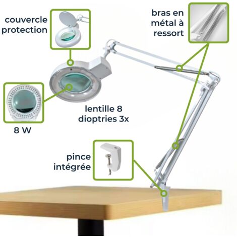 Velleman Lampe loupe LED avec pince, bras articulé, interrupteur marche ...