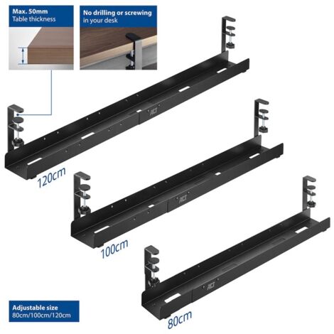 ACT Bac de gestion des câbles extensible sous le bureau avec fixation ...