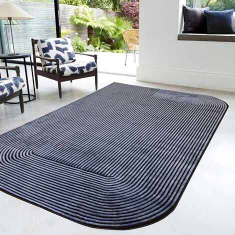 Kuza Shape Rug Soft Silky Curved Edges Abstract Modern Plain Striped ...