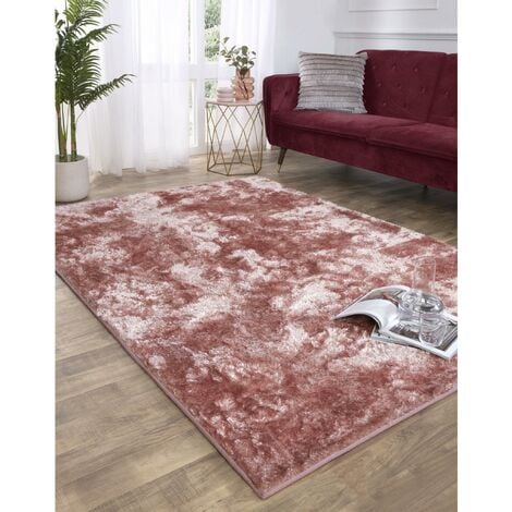 Silk Touch Plain Fluffy Shaggy Rug Living Room Bedroom Shiny Rug in ...