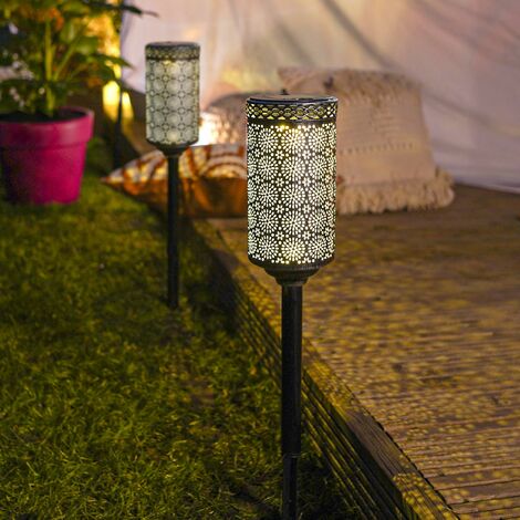 2 Pack Solar Power Outdoor Moroccan Pewter LED Stake Path Lights Garden ...