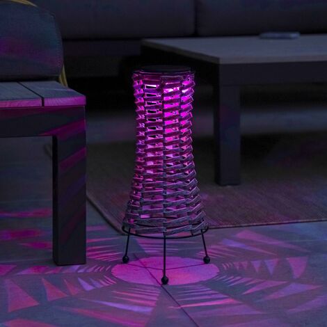 35cm Solar & Battery Power Rattan Style Standing LED Lantern Table ...