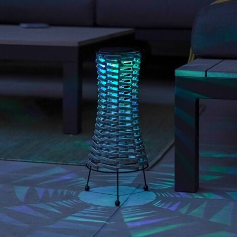 35cm Solar & Battery Power Rattan Style Standing LED Lantern Table ...