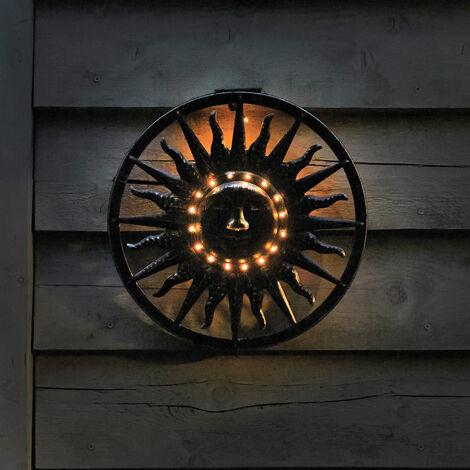 40cm Solar Power LED Light Up Sun Clock Patio Outdoor Garden Hanging