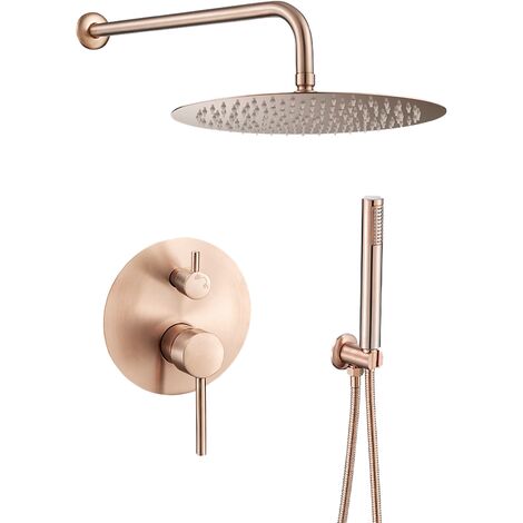 VALAZ Ducha empotrada monomando pared redonda oro rosa cepillado serie ...