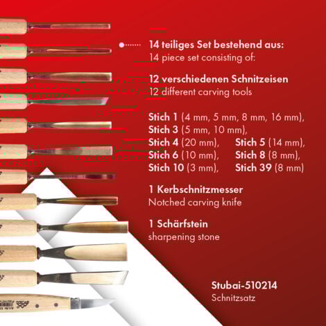 STUBAI Bildhauersatz 14-teilig Set aus Schnitzeisen, Schnitzwerkzeug ...