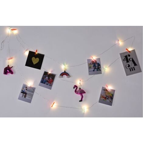LED Foto-Lichterkette mit bunten Klammern Fotoleine Bilderhalter ...