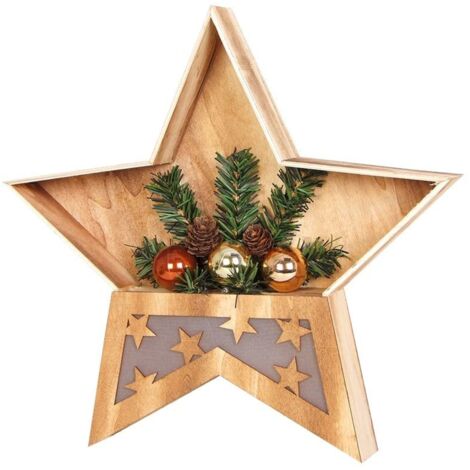 LED-Holzstern 38cm Weihnachtsdeko Stern Fensterdeko Tischdeko Wand ...