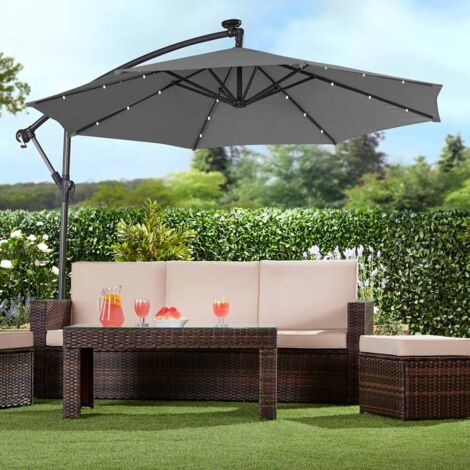 Garden Cantilever Solar LED Parasol & Cover Outdoor Umbrella 2.7m Crank ...