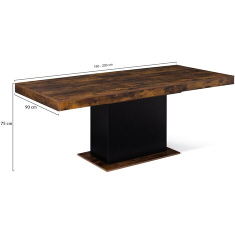 Table plateau bois vieilli et pied central noir extensible EDEN ...