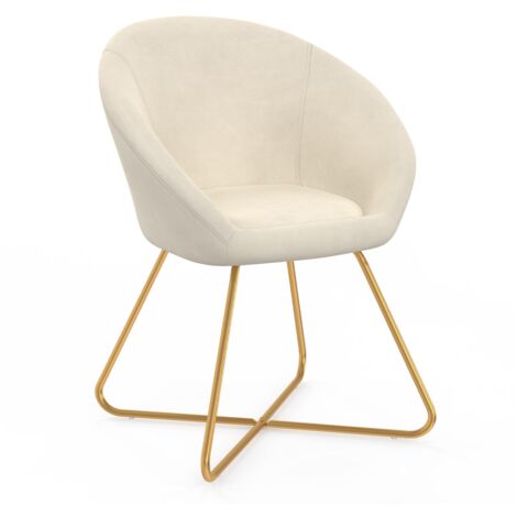 Fauteuil rond ANGELINA beige en velours pieds croisés dorés