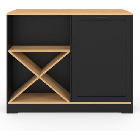 Table de bar îlot VITO 113 cm avec range bouteilles bois noir et ...