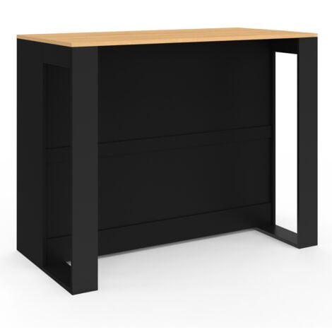 Table de bar îlot VITO 113 cm avec range bouteilles bois noir et ...