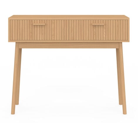 Console 2 tiroirs JULIETTE lattes tasseau bois coloris chêne