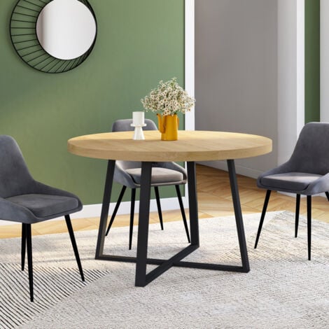 Table à manger extensible ronde SELMA 4-10 personnes bois et noir 110 ...