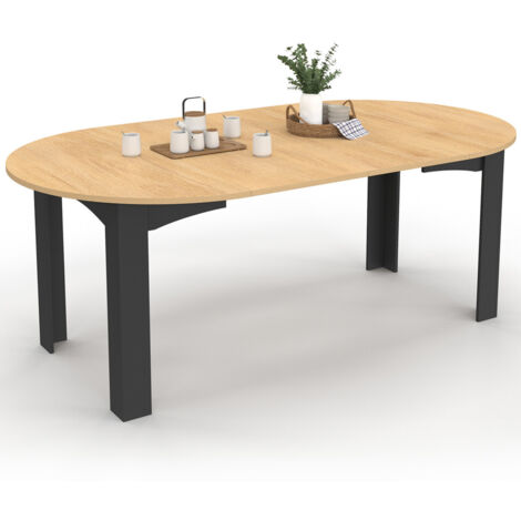 Table à manger extensible ronde DONA 4-10 personnes noire plateau façon ...