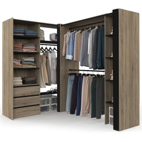 Dressing extensible d'angle MARLON 200 x 150 x 180 cm hêtre avec ...