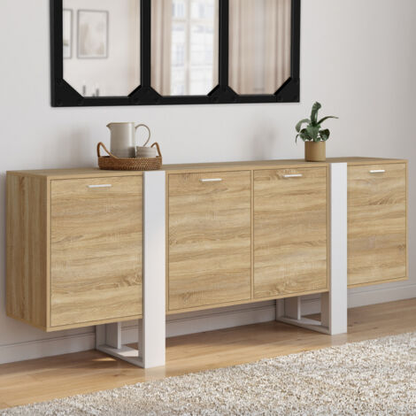Buffet enfilade 200 cm PHOENIX XXL 4 portes bois et blanc