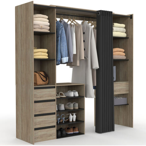 Dressing extensible double XXL MERYL 120/180 cm hêtre avec tiroirs ...