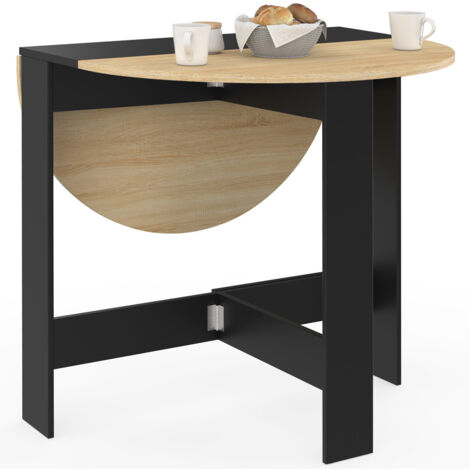Table console pliable ronde EDI 2-4 personnes bois noir plateau façon ...