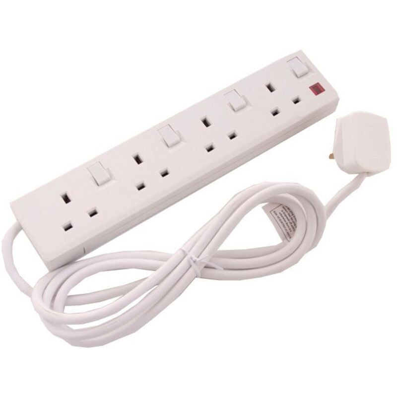 SMJ Extension Lead, 4-Gang, Individually Switched, 2m Lead, 13A