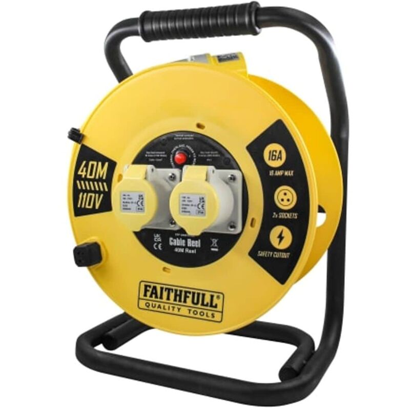 Faithfull Open Cable Reel 110V 40m 16A 2 Socket (1.5mm Cable)