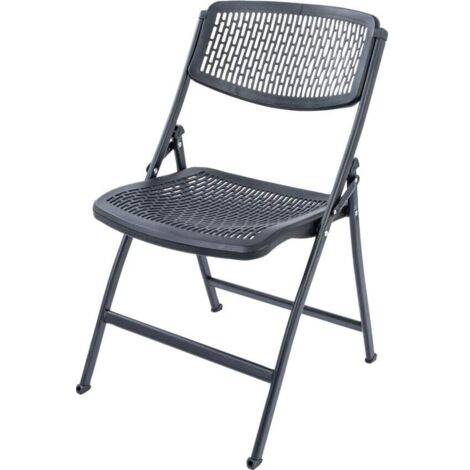 GPC Black Folding Chair with Perforated Seat/Back Support