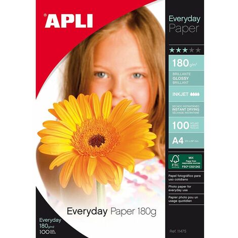 Apli Photo Paper A4 180gsm Glossy White (Pack 100)