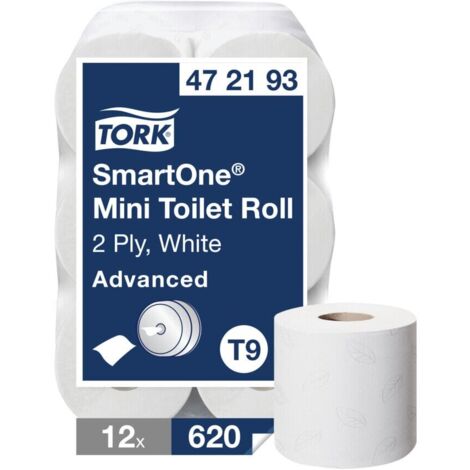 Tork Smartone Mini Toilet Roll White 2 Ply 472193 T9, Pack of 12