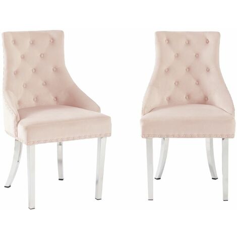 Set Of 2 Pink Velvet Button Back Dining Chairs Kitchen Chairs With ...