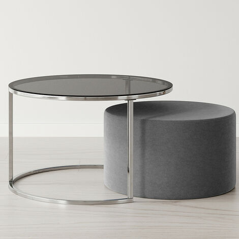 Silver Frame Nesting coffee table with ottoman Nest of Tables