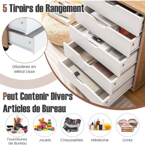 COSTWAY Caisson de Rangement à Roulettes avec 5 Tiroirs, Classeur ...