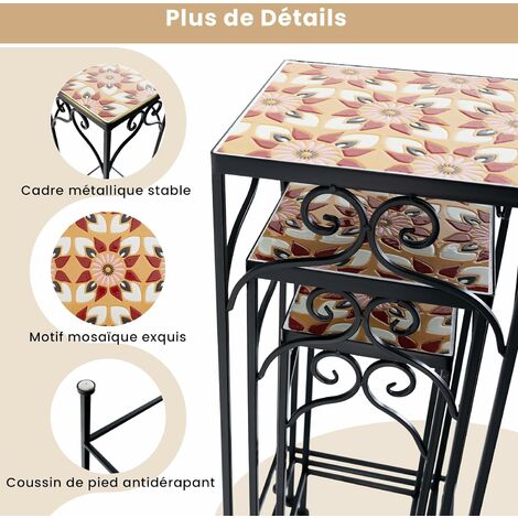COSTWAY Lot de 3 Support pour Pot de Fleurs en Métal Présentoir en ...