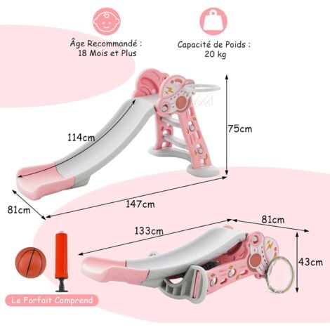 COSTWAY 3 en 1 Toboggan Enfant Pliant en HDPE avec Glisse 114cm & Motif UFO, Aire de Jeux ...