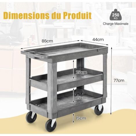 COSTWAY Chariot à Outils à 3 Niveaux Charge 250 kg, Chariot de Servante ...