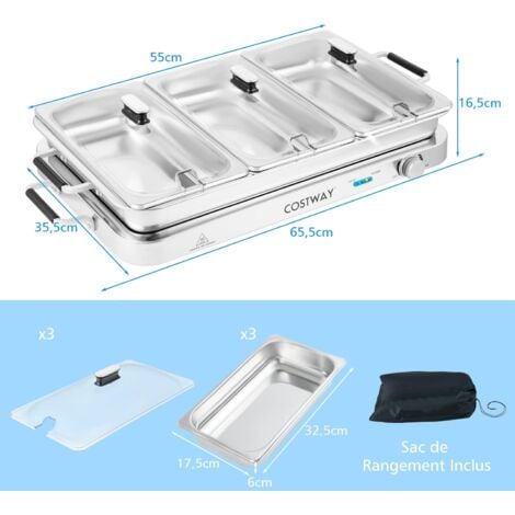 COSTWAY 2 en 1 Chauffe-Plats Électrique 450 W, en Acier Inoxydable, 3 ...
