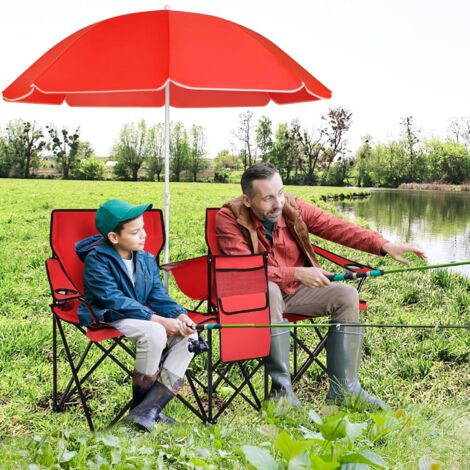 Chaise camping pliable double rouge sac transport charge 120 kg max ...