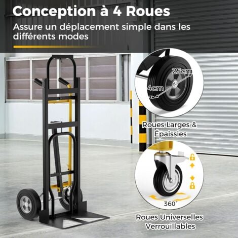 COSTWAY Diable Pliant en Métal 3 en 1 avec 4 Roues en Caoutchouc ...